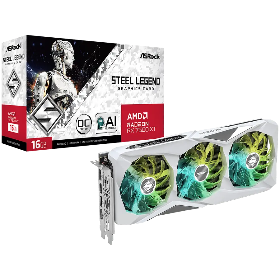 ASROCK Video Card AMD Radeon RX 7600 XT Steel Legend RX7600XT SL 16GO